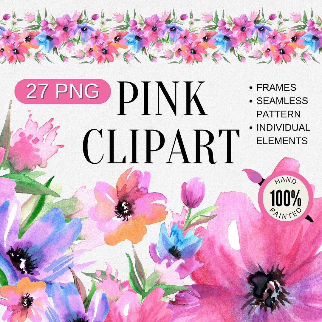 Watercolor Pink Floral PNG Clipart. Abstract Purple Flowers. Digital ...