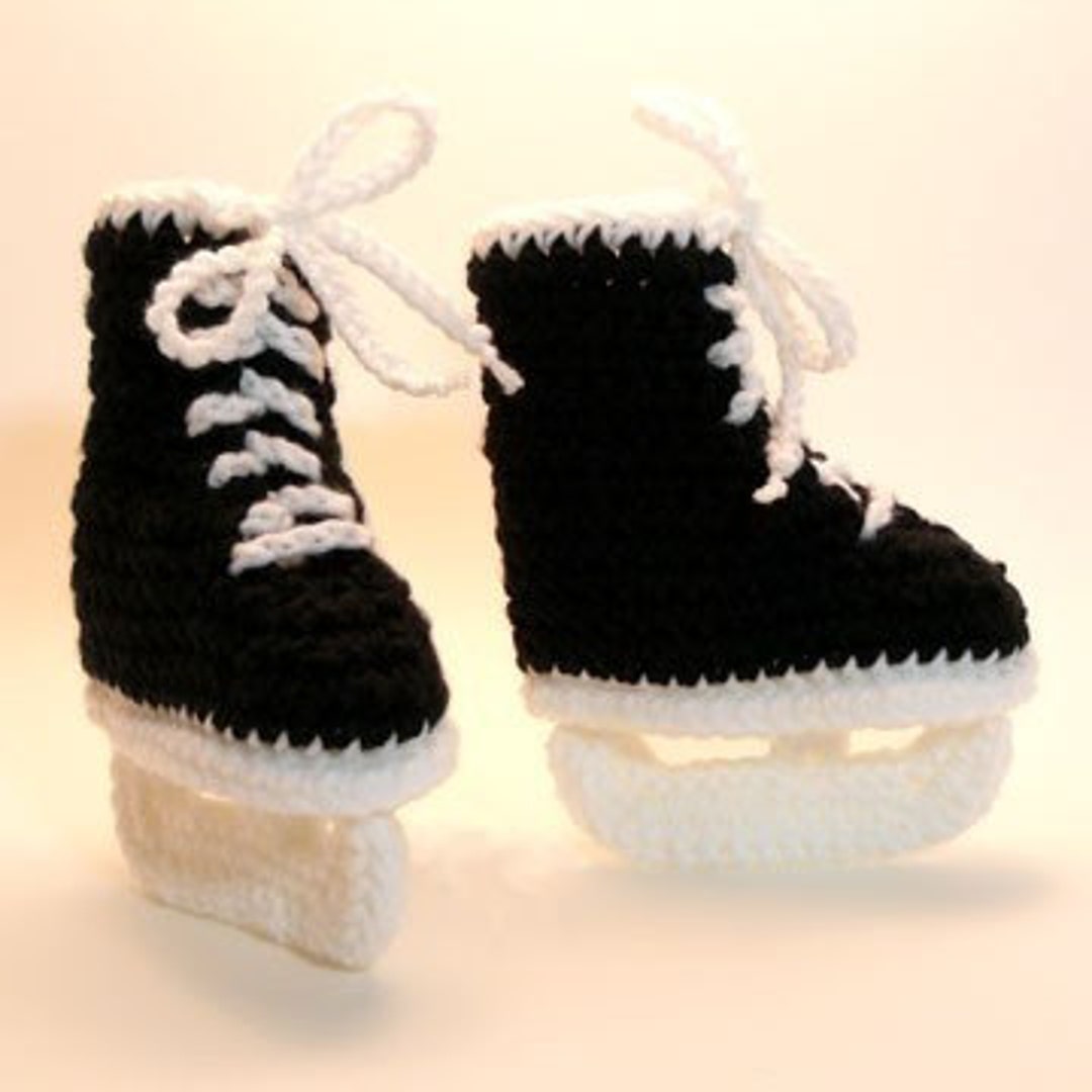 Black Hockey Skates Crochet Baby Booties 0-6 Months - Etsy