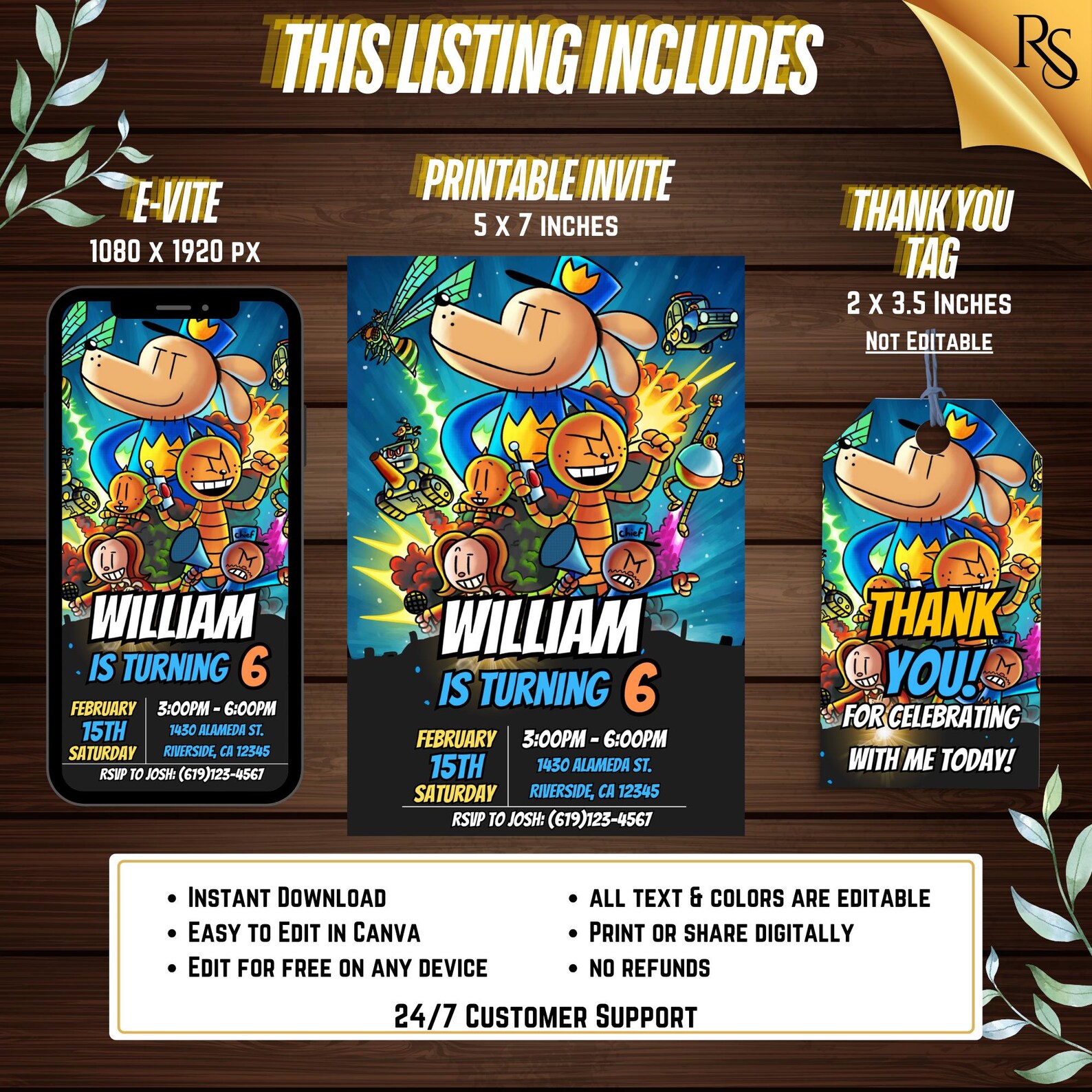 Customizable Dogman Kids Birthday Invite | Editable Canva Template ...