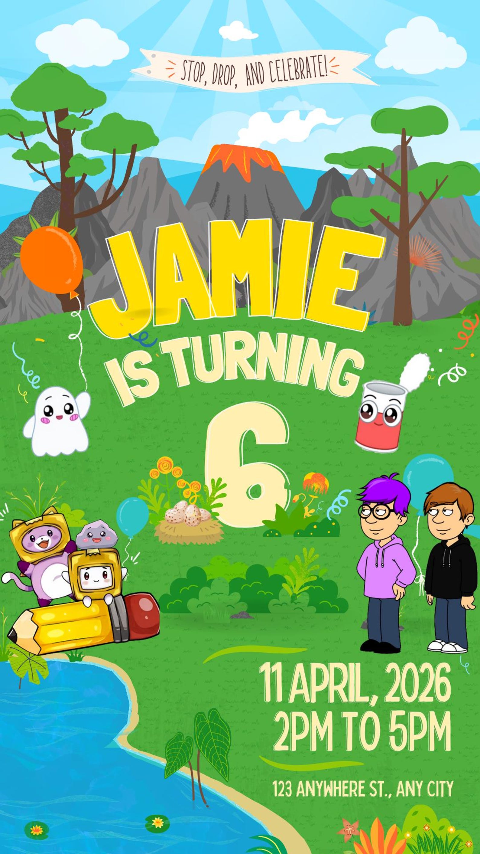 Lankybox Themed Customizable Birthday Invitation Template Editable in ...