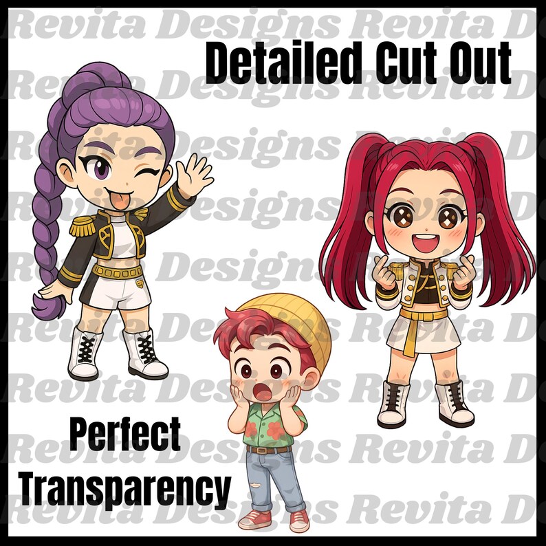 30 Chibi K-pop Demon Hunter PNG Bundle | Cute Animestyle Characters ...