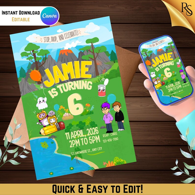 Lankybox Birthday Invite Template Customizable Kids Party Invitation ...