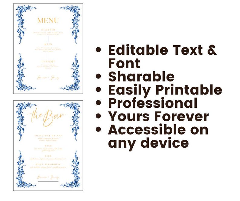 Wedding Menu Template, Elegant Script Wedding Menu Card, Simple Wedding ...