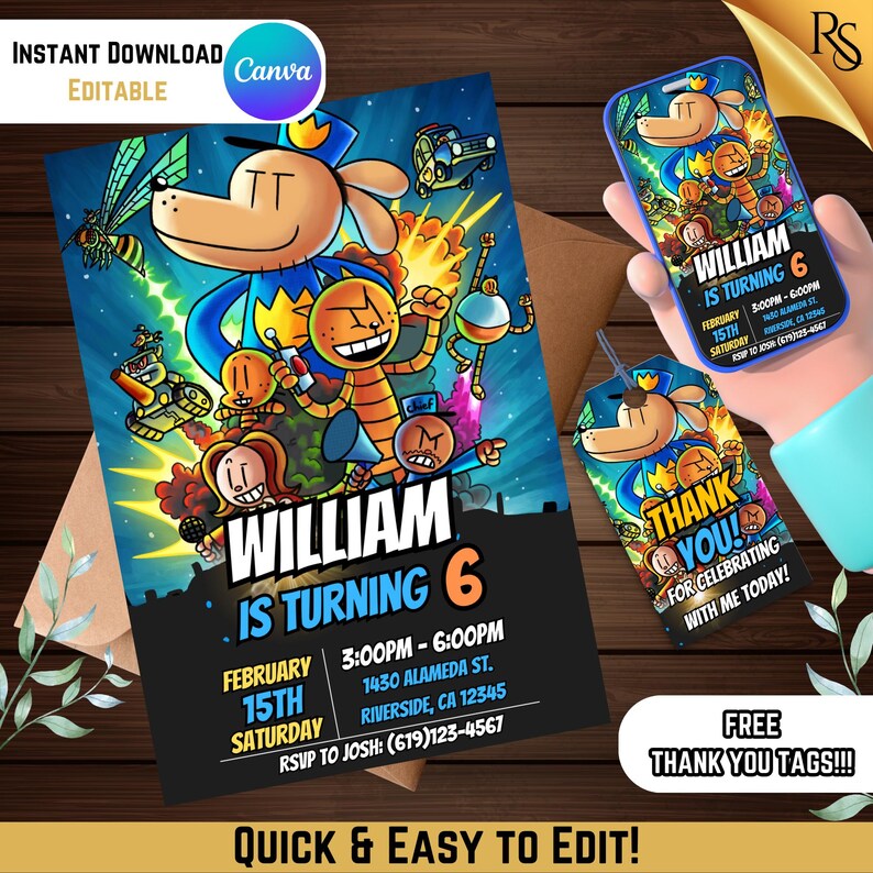 Customizable Dogman Kids Birthday Invite | Editable Canva Template ...