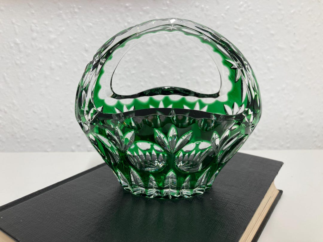 Crystal Cut Green Lined Overlay Vintage Basket, by Nachtmann, Germany ...