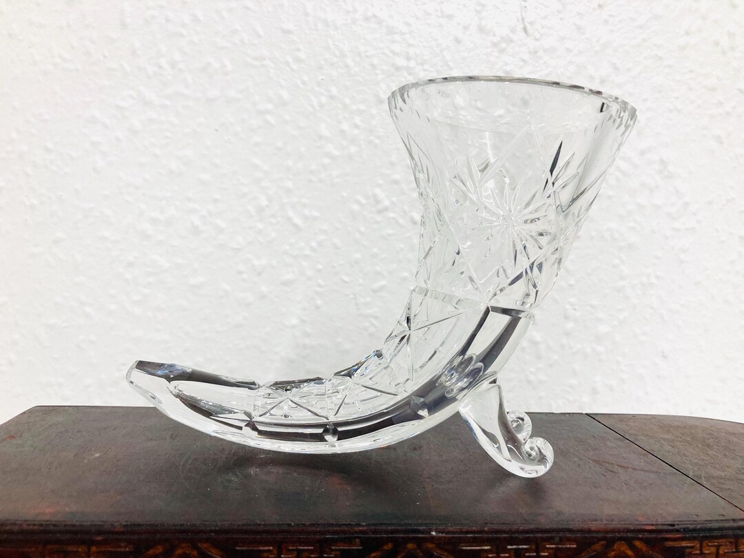 Vintage Crystal Cut Horn Shaped Cornucopia Vase - Etsy