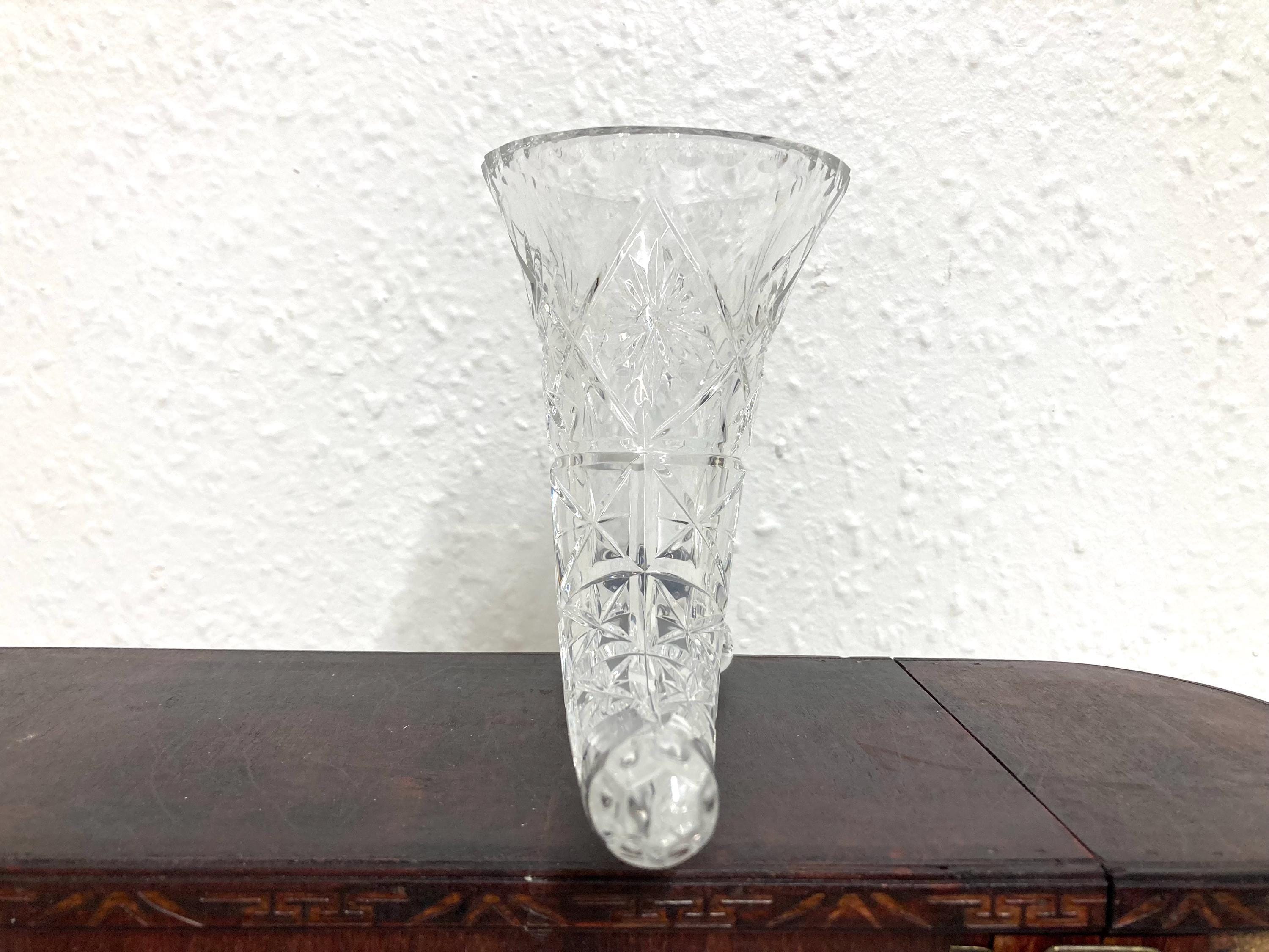 Vintage Crystal Cut Horn Shaped Cornucopia Vase - Etsy