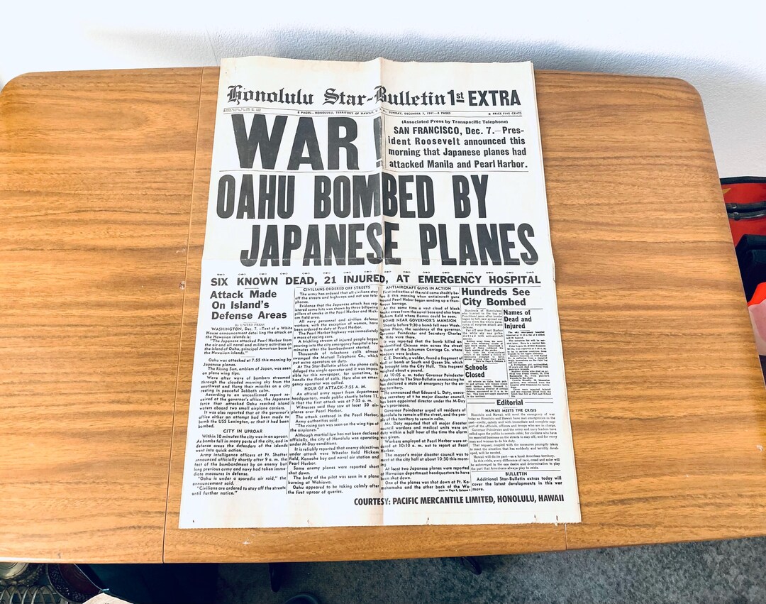 Vintage Reproduction of the Honolulu Star Bulletin 1941 Pearl Harbour ...