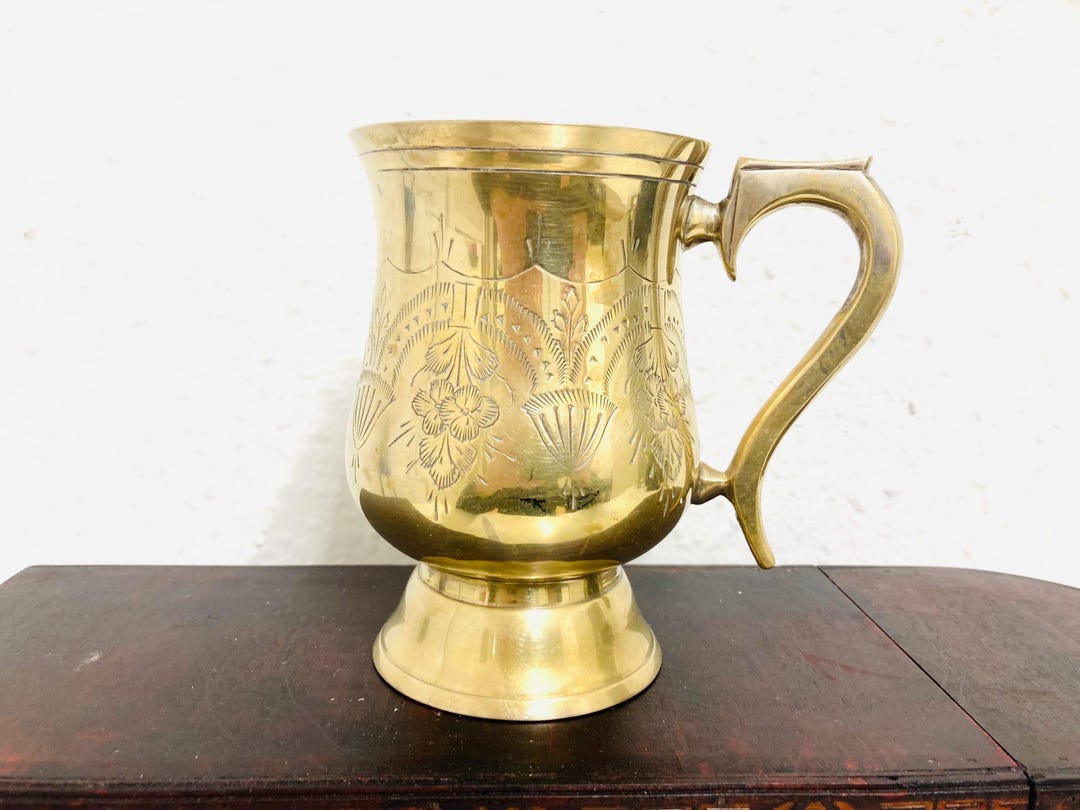 Stylish Hand Crafted Brass Mug, Hand Etched With Flowers and Leaves - Etsy