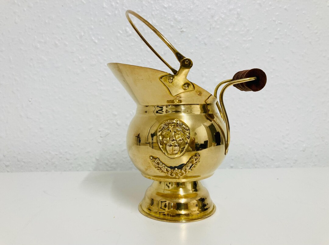 Vintage Brass Small Coal Scuttle Bucket, Decorated With Lions Head on ...