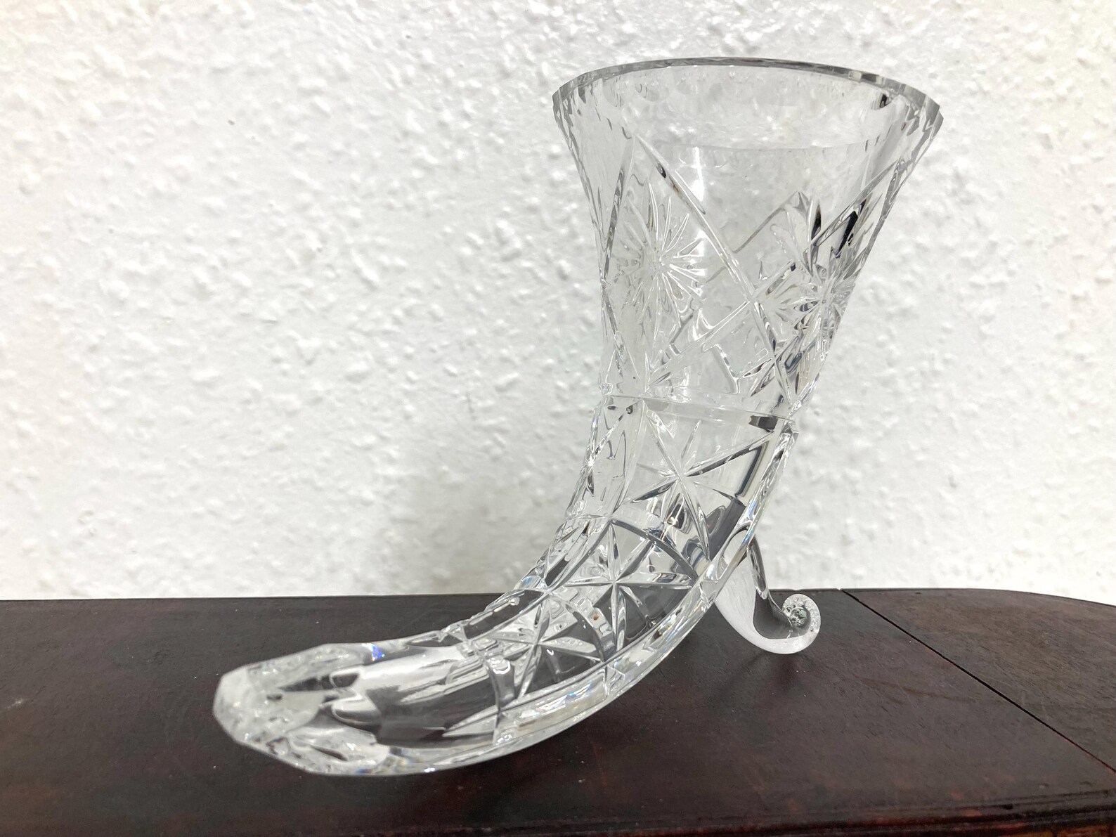 Vintage Crystal Cut Horn Shaped Cornucopia Vase - Etsy