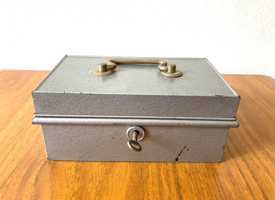 Vintage Metal Grey Money Box With a Metal Carrying Handle on Top - Etsy