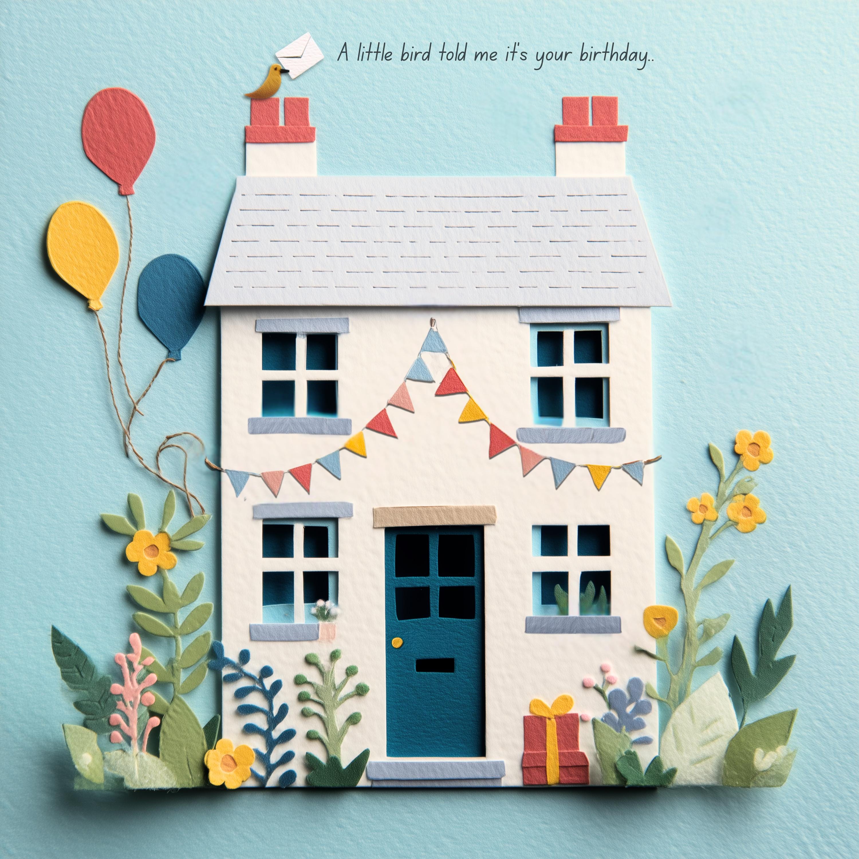 Papercraft Birthday Card: Little Bird, House & Balloons | Colourful ...