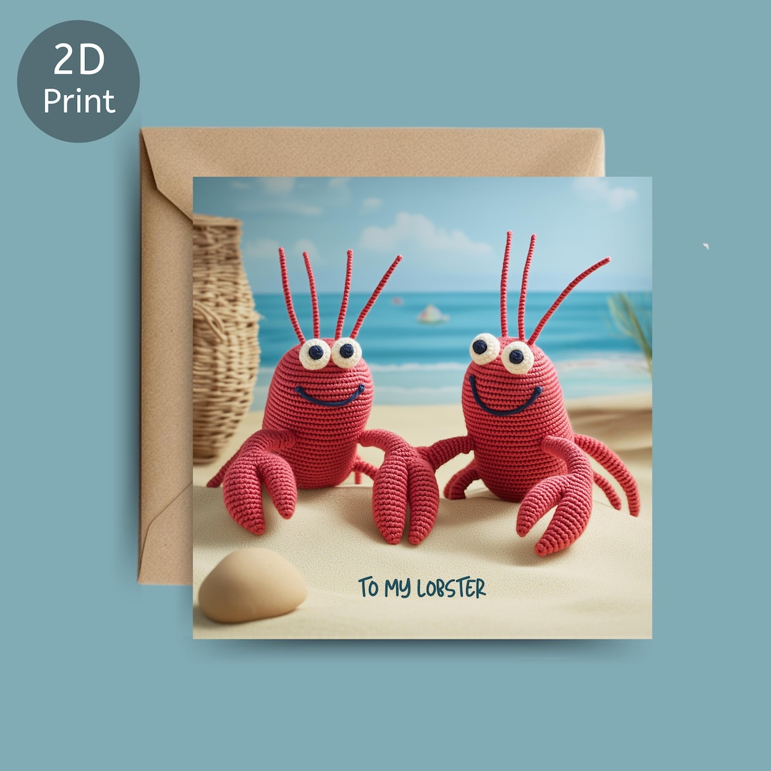 To My Lobster Anniversary Card – Cute Crocheted Lobsters Beach Design ...