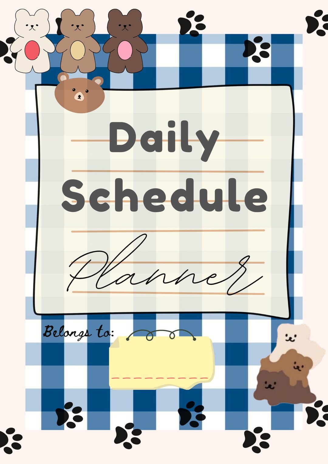 Cute Bears DAILY Schedule Planner - Etsy