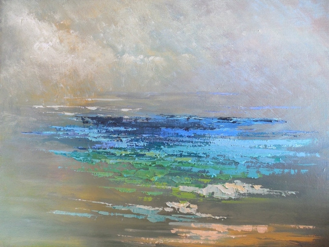 Abstract Seascape Original Oil Painting, Beach Scene, Palette Knife ...