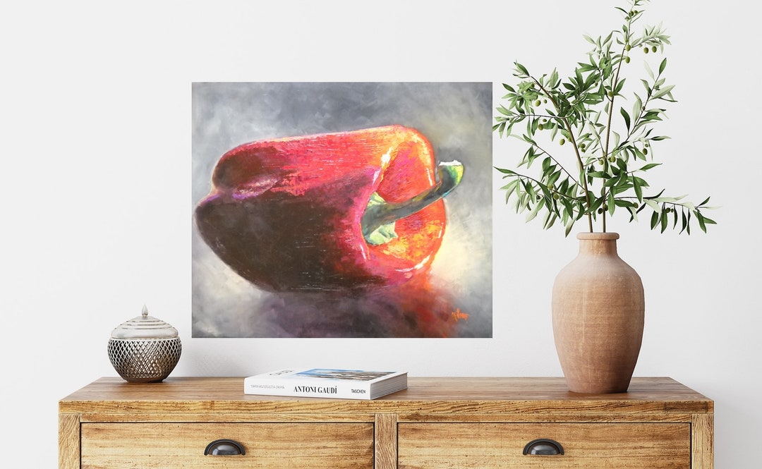 Original Oil Painting Red Pepper Still Life Palette Knife - Etsy