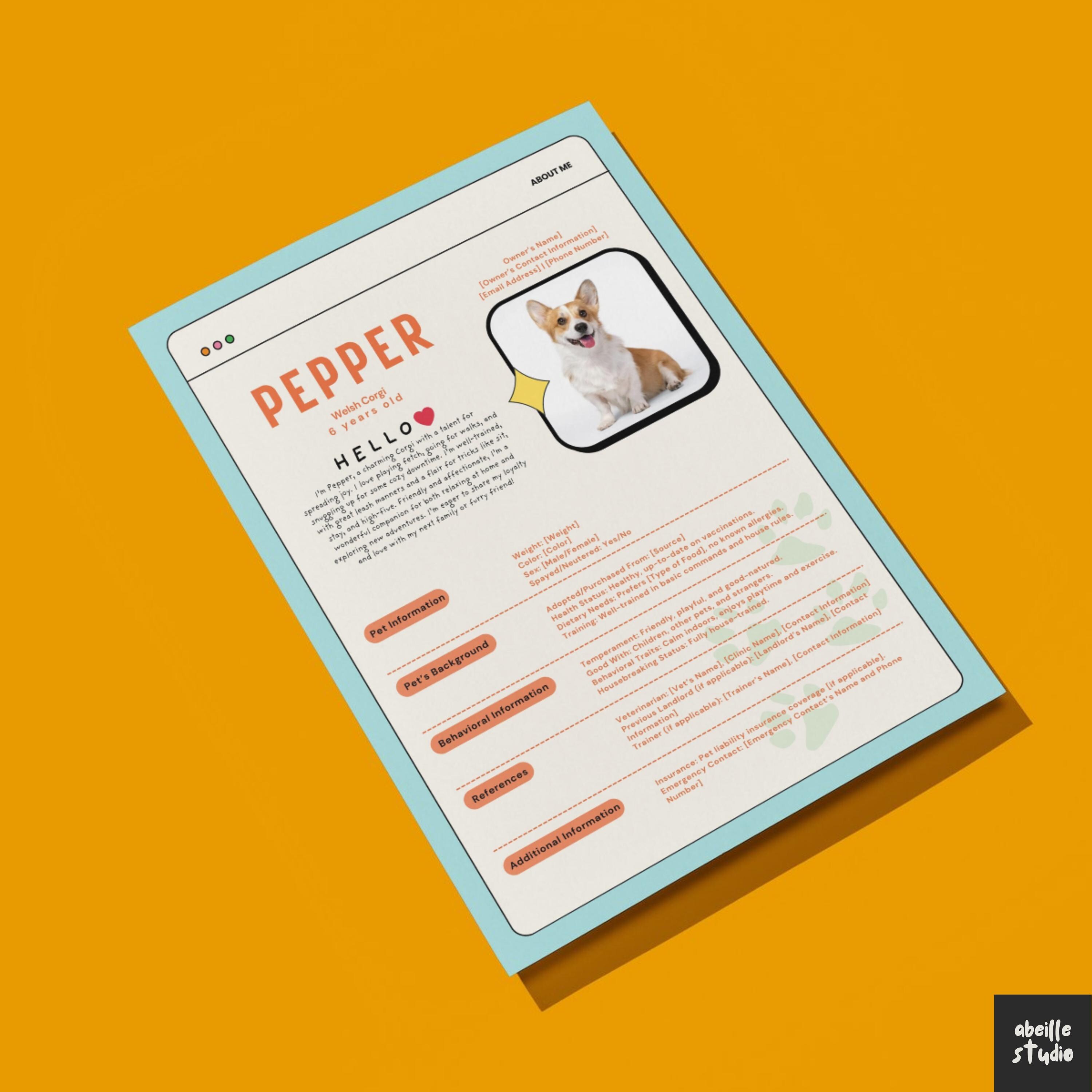 PET RESUME | Customizable CANVA Template for Pet Sitter Rental ...