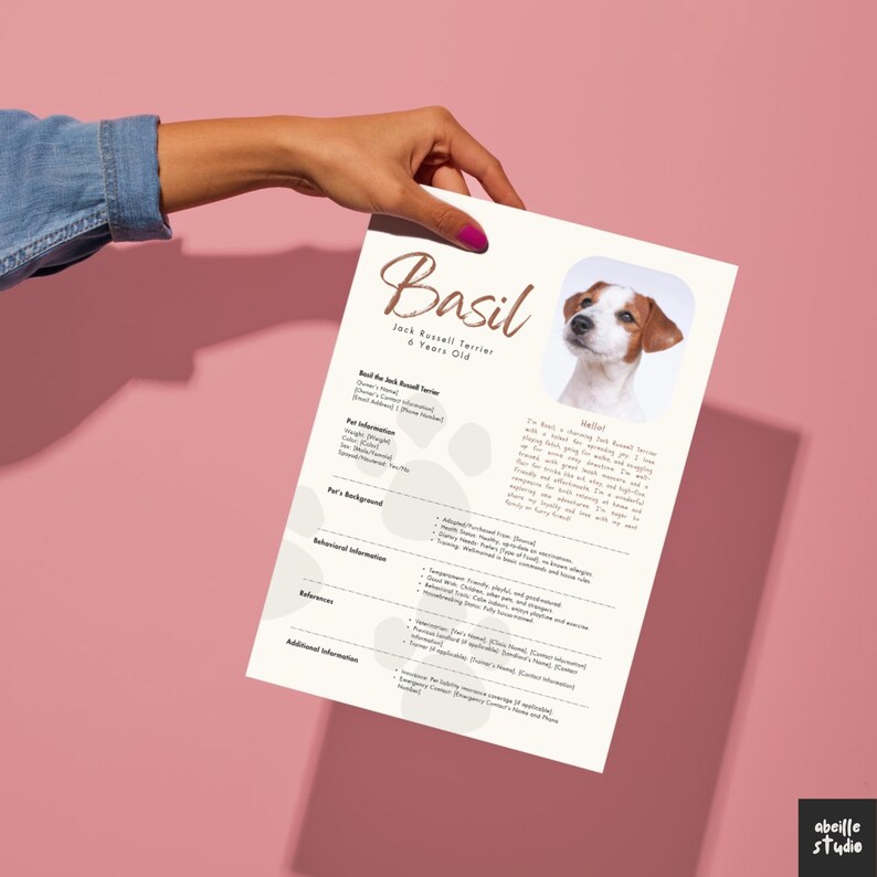 PET RESUME | Customizable CANVA Template for Pet Rental Celebrations ...