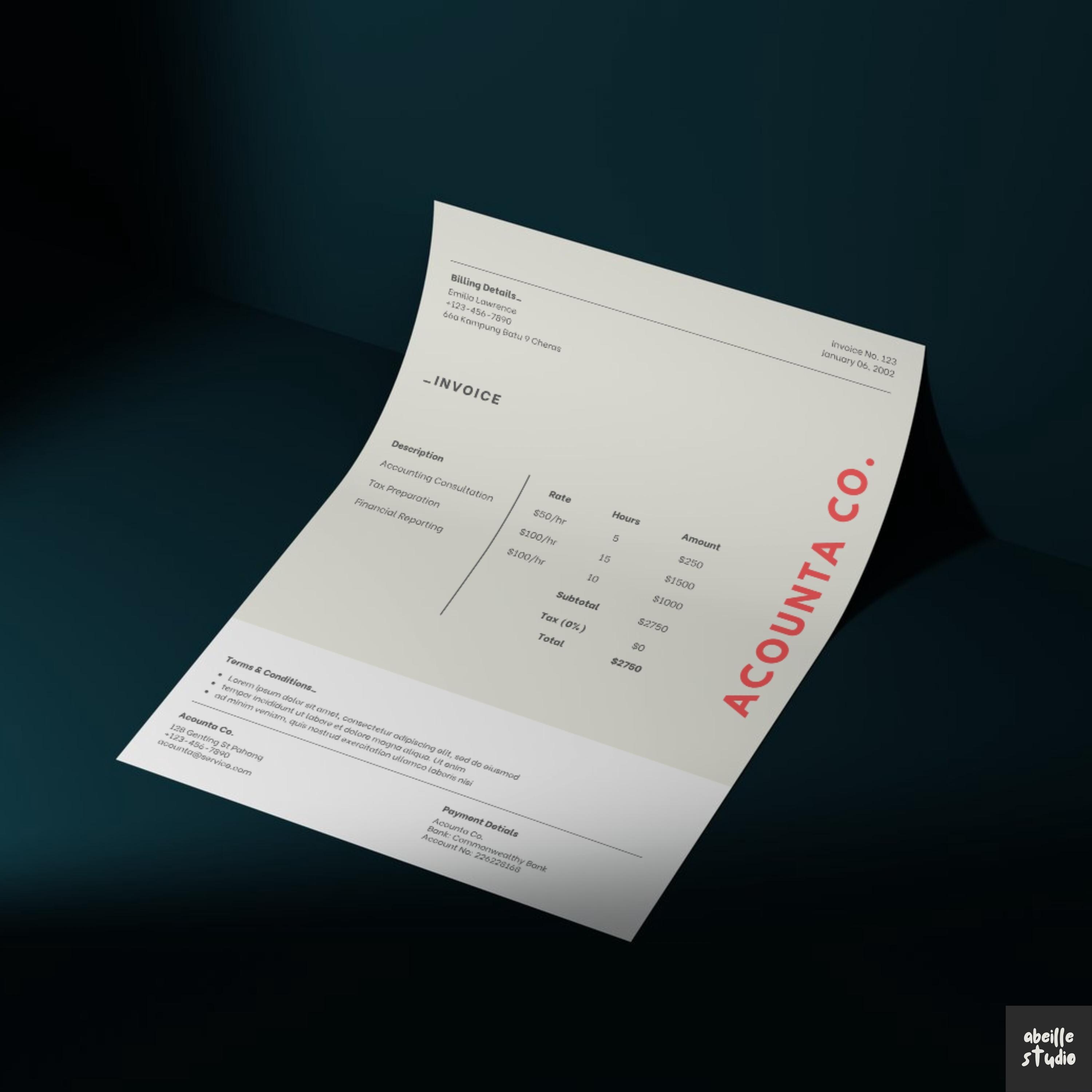 Minimalist 1 Page Basic Invoice Template | Professional Canva Invoice ...