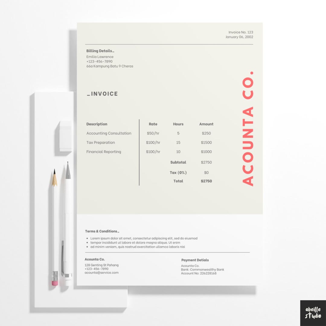 Minimalist 1 Page Basic Invoice Template | Professional Canva Invoice ...