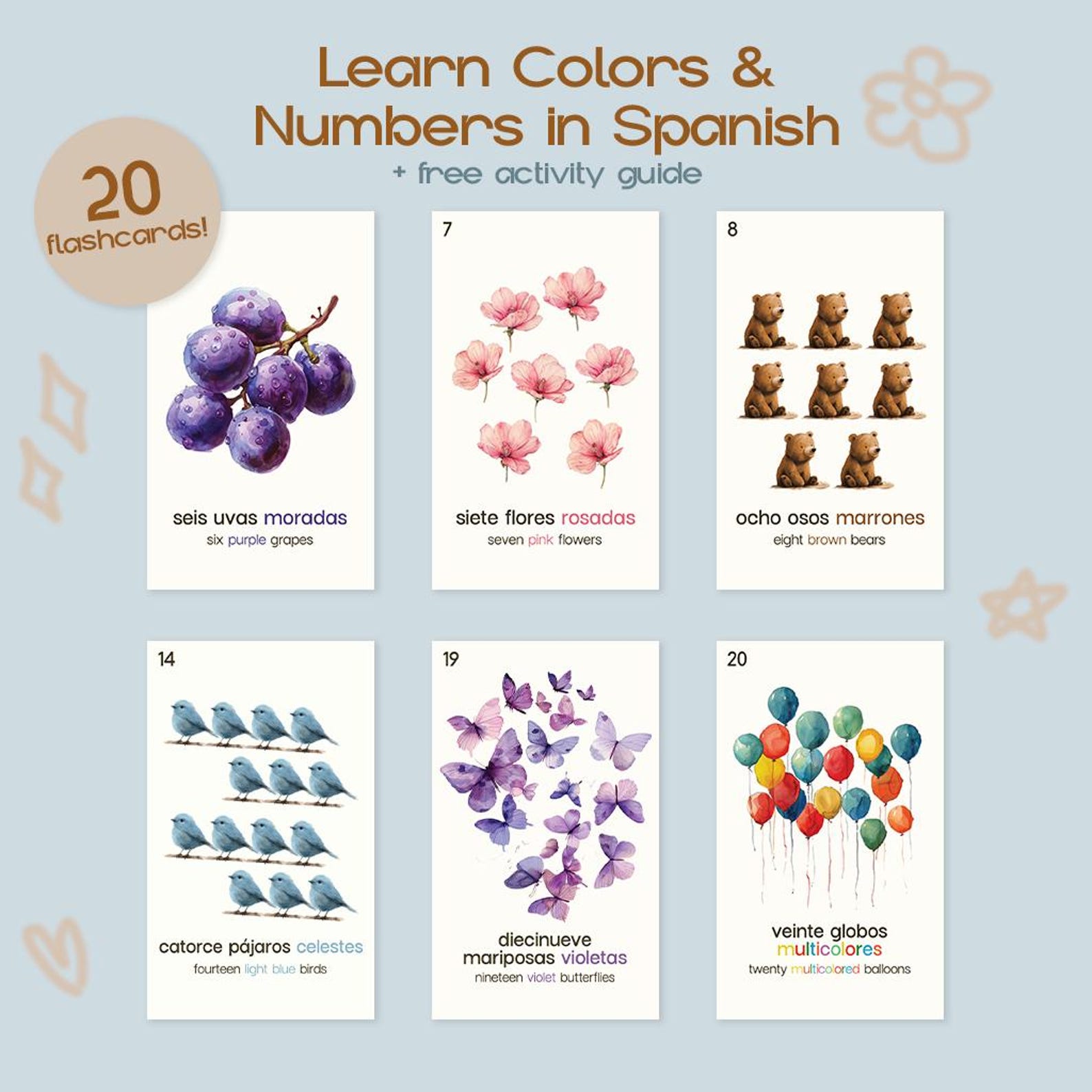 Spanish Numbers + Colors Flashcards | Bilingual Flash Cards | Learn ...