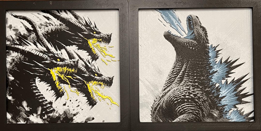 Dragon Fire & Godzilla 3D Printed Hueforge Artwork 200mm X 200mm - Etsy