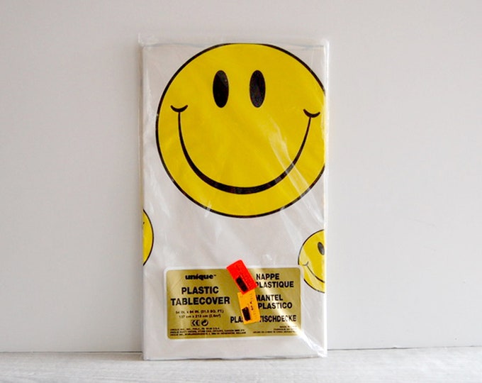 Smiley Face Tablecloth, Vintage Smiley Face Tablecloth, Vintage Plastic ...