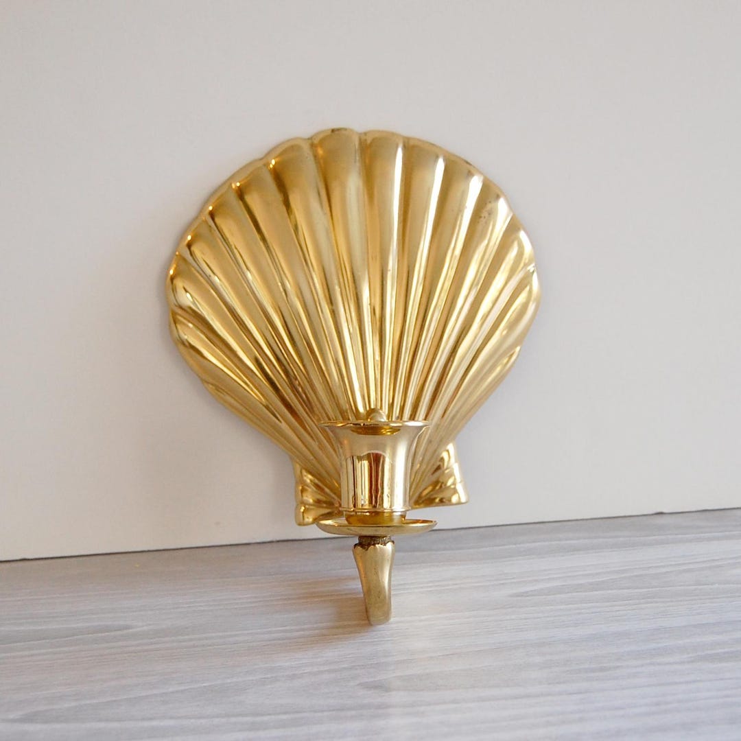 Brass Shell Sconce, Vintage Brass Shell Sconce, Vintage Shell Sconce, Vintage Brass Candle ...