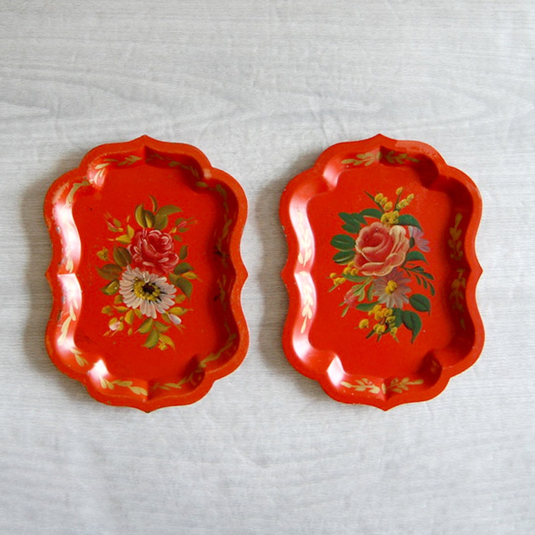 Toile Tip Trays, Vintage Toile Trays, Vintage Toile Tray Set, Vintage ...