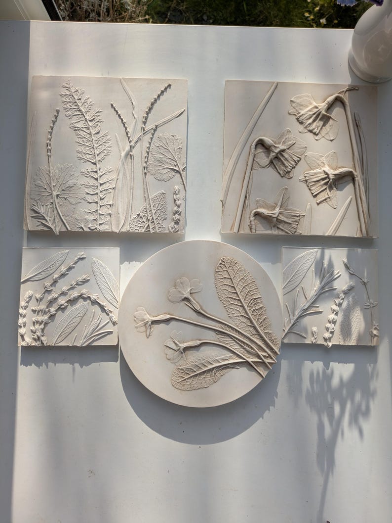Cornish Botanical Plaster Cast Tile, Garden Flowers, Herbs, Botanical ...