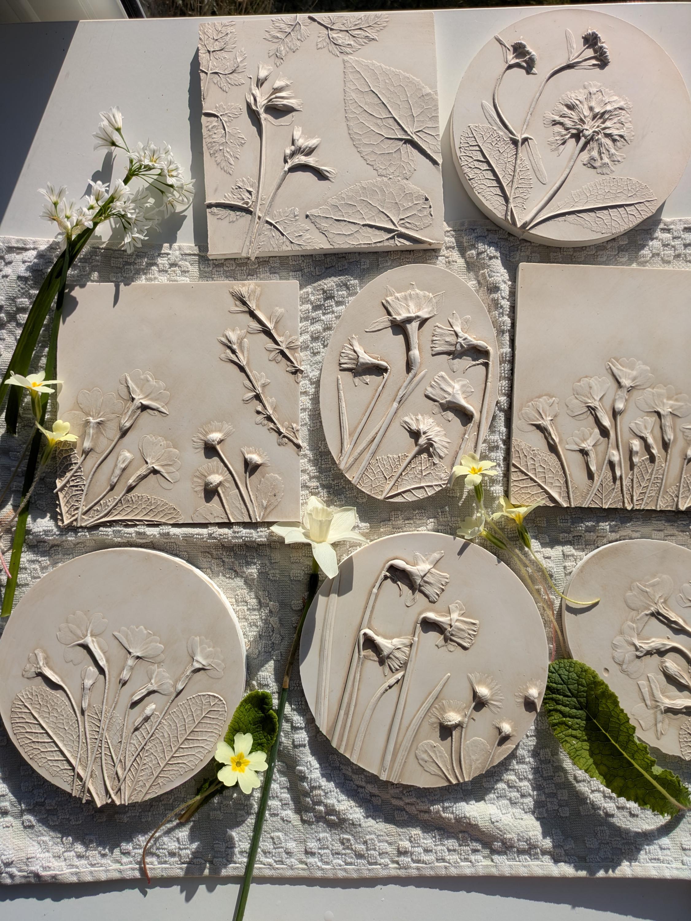 Cornish Botanical Plaster Cast Tile, Garden Flowers, Herbs, Botanical ...