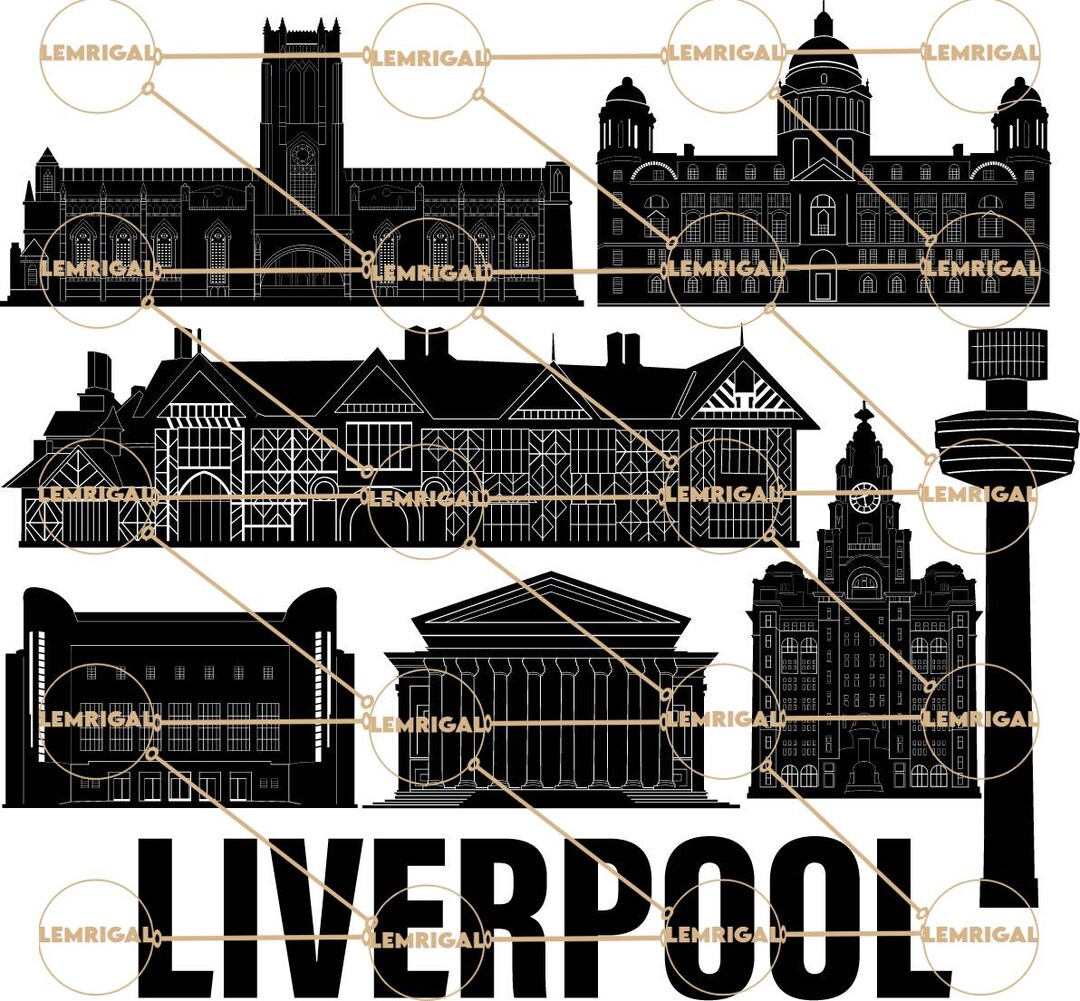 Liverpool England Skyline City Outline Silhouette - Digital Files (svg ...