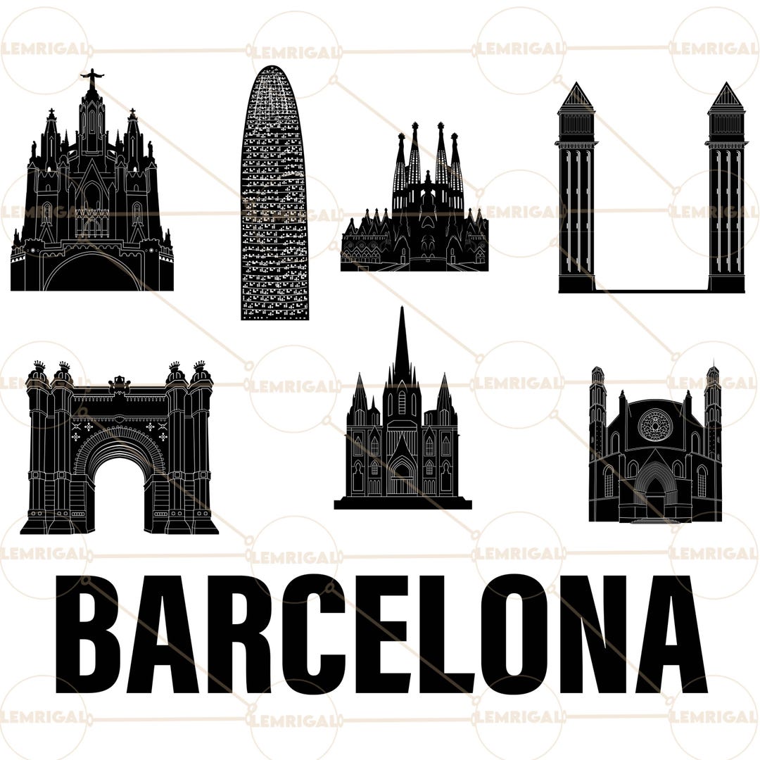 Barcelona Spain Skyline City Outline Silhouette - Digital Files (svg ...