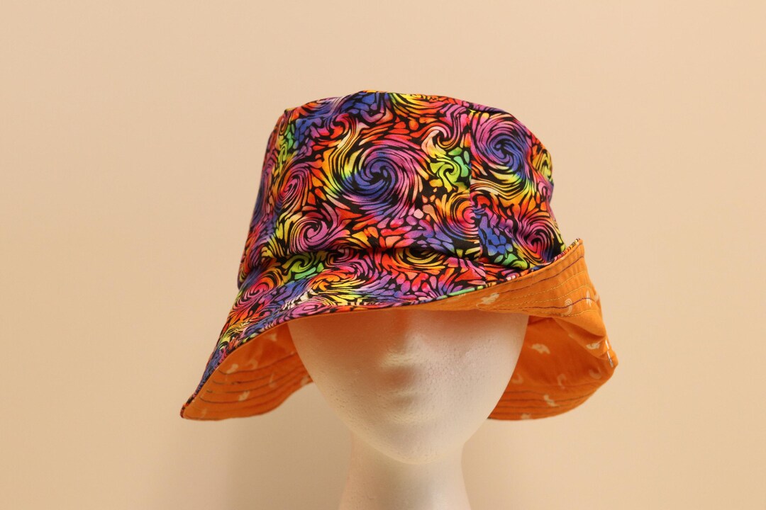 Bucket Hat Multi-color Swirl/orange Pattern Bucket Hat Adult Size Large ...