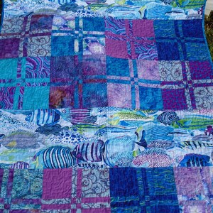 Blue Quilt / Purple Quilt / Fish Quilt / Lap Throw Quilt / Kaffe ...