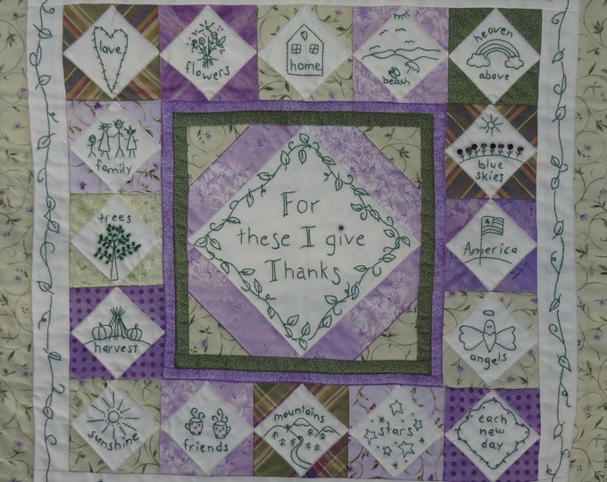 Being Thankful Wall Quilt / Blessed Wall Art / Purple and Green Quilt ...