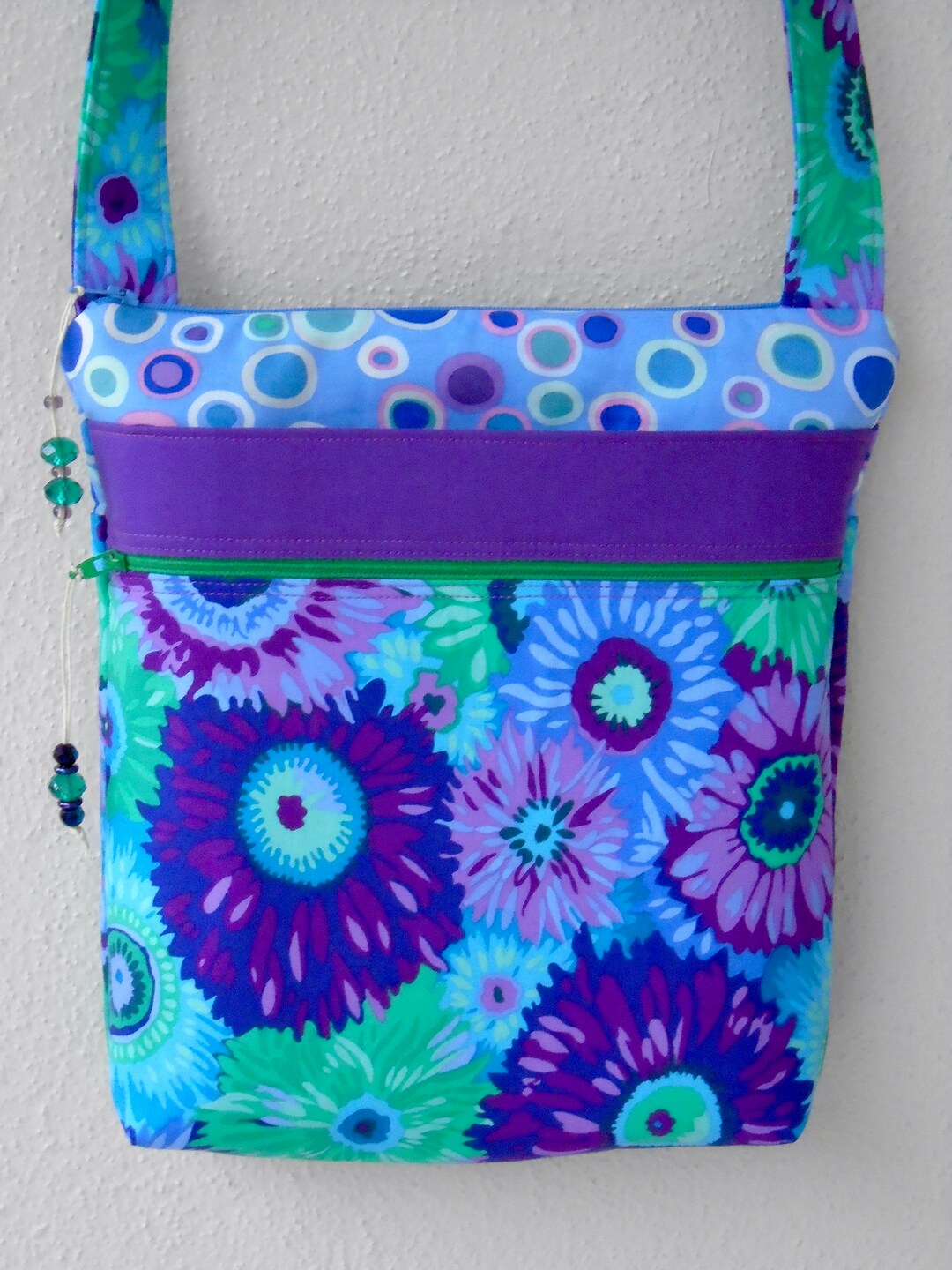 Floral Cross Body Purse / Purple Floral Purse / Tablet or Kindle Bag ...