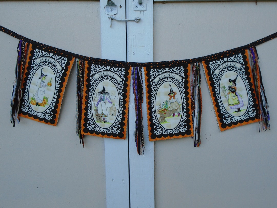 Halloween Banner / Black and Orange Witches Banner / Cute Witches ...