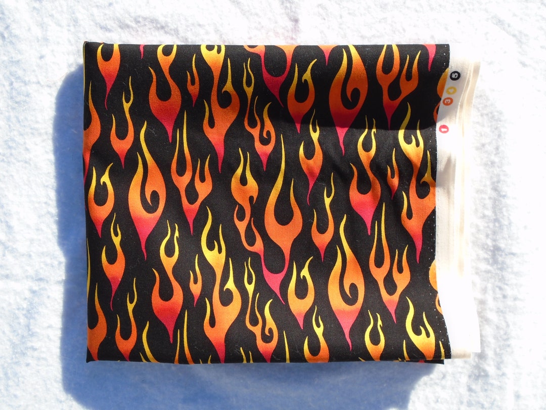 Black Cotton Flame Fabric / Flame Fabric / Cotton Fabric / Black and ...