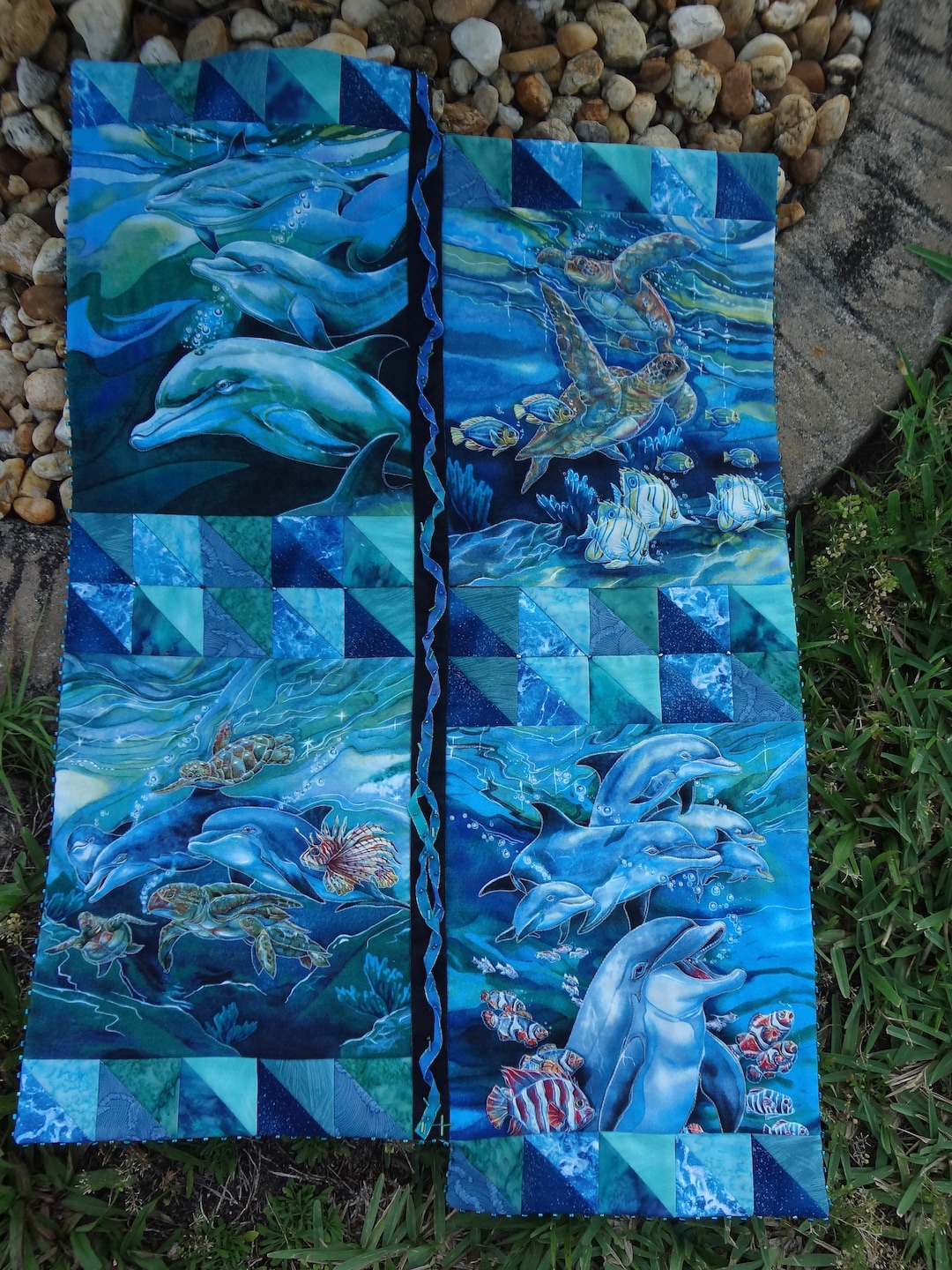Dolphin Quilt / Ocean Art / Sea Turtle Art Quilt / Dolphin Wall Art - Etsy