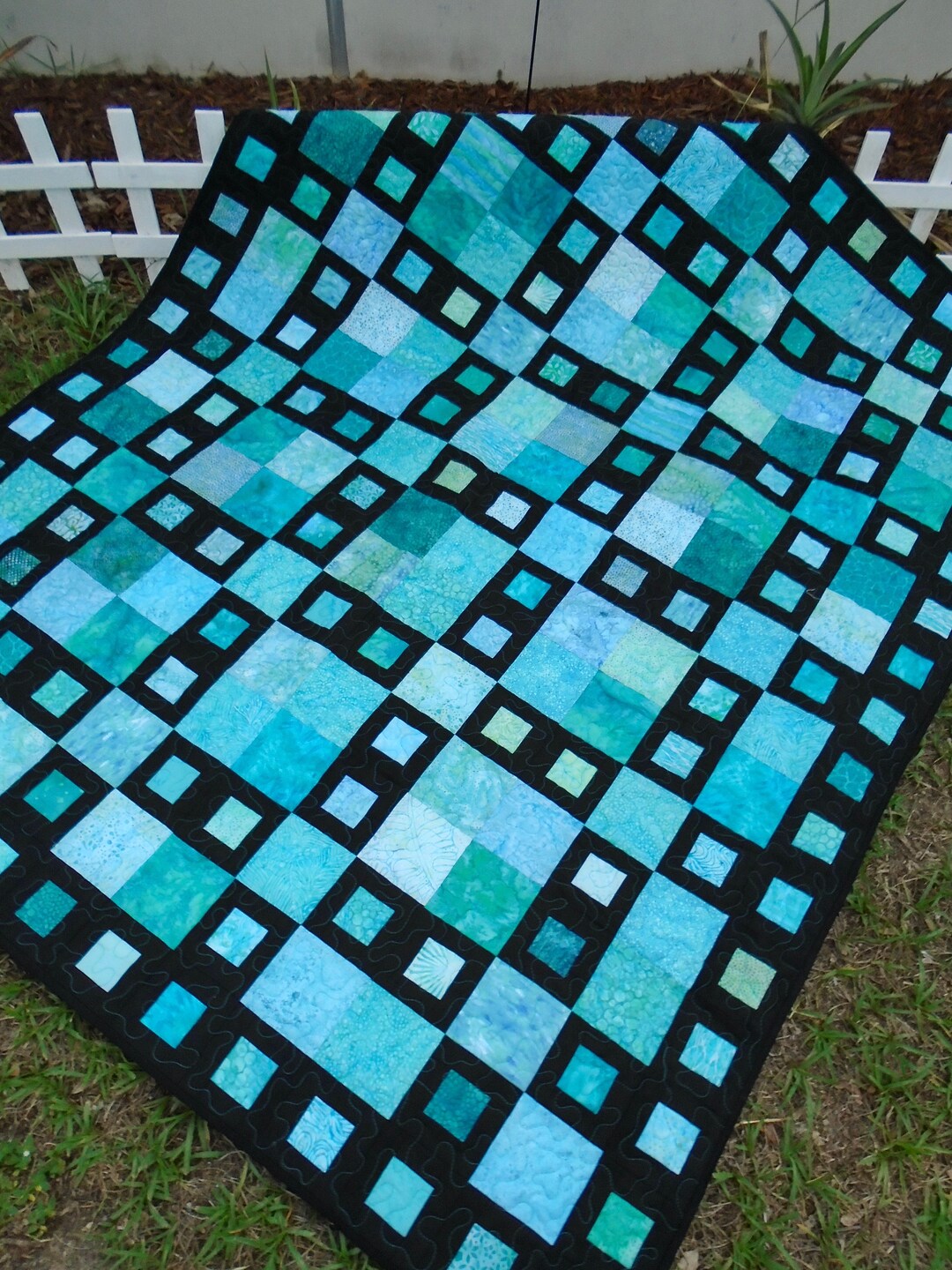 Aqua Quilt /sea Glass Quilt / Handmade Lap or Throw Quilt / Aqua Baby ...