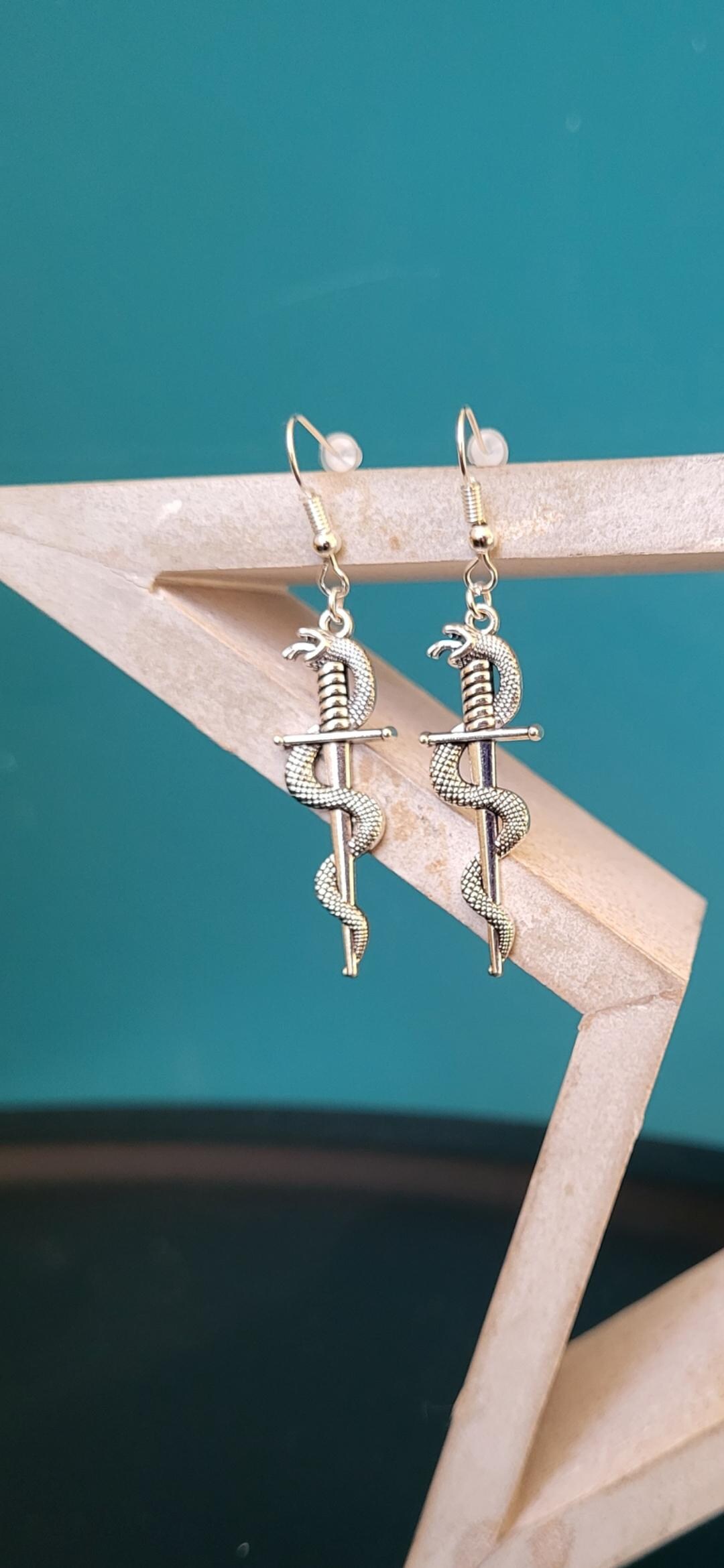 Serpent and Staff Medical Symbol Dangle Earrings. Gothic, Halloween ...