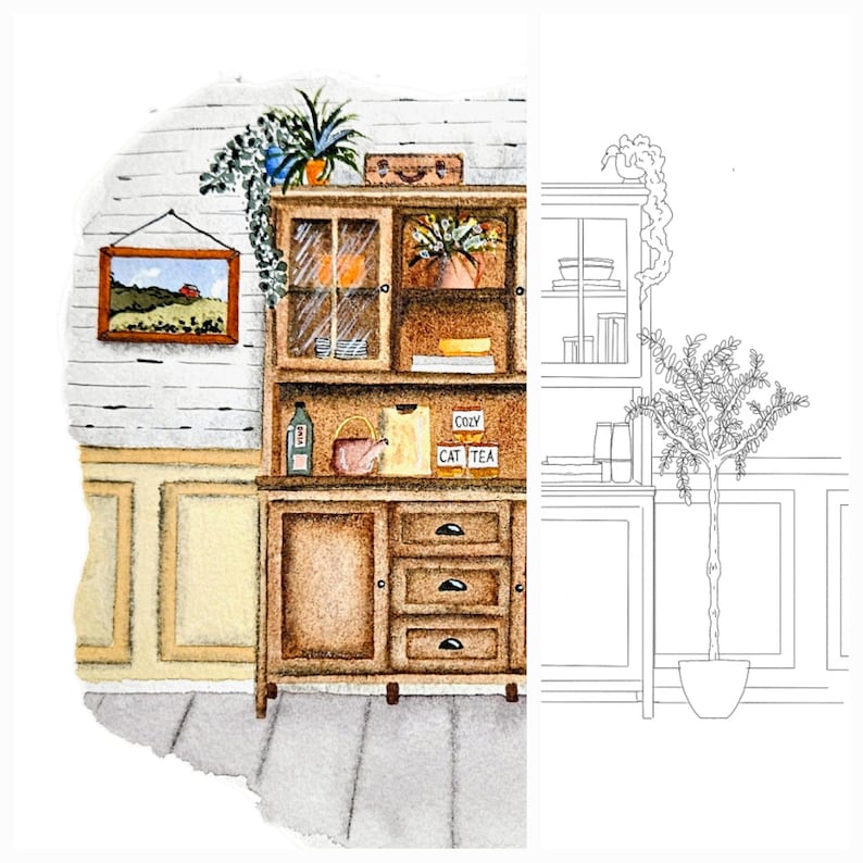 Coloring Page the Buffet to Print and Color - Etsy