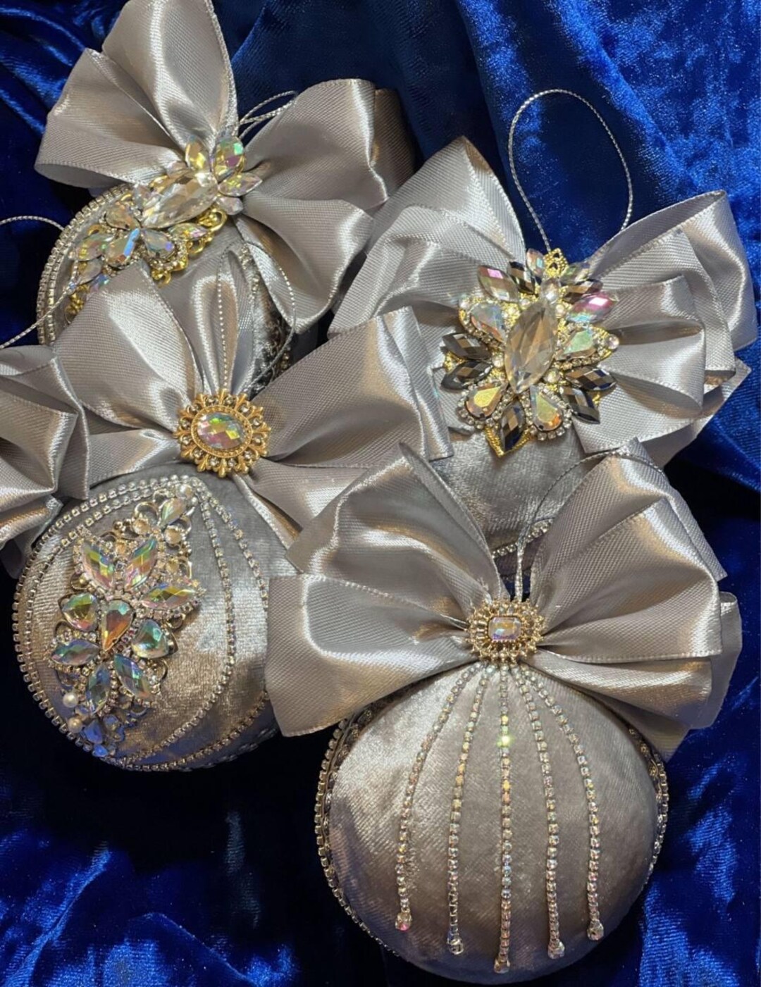 Handmade Velvet Christmas Bubbles Elegant Rhinestone Decor for Holiday ...