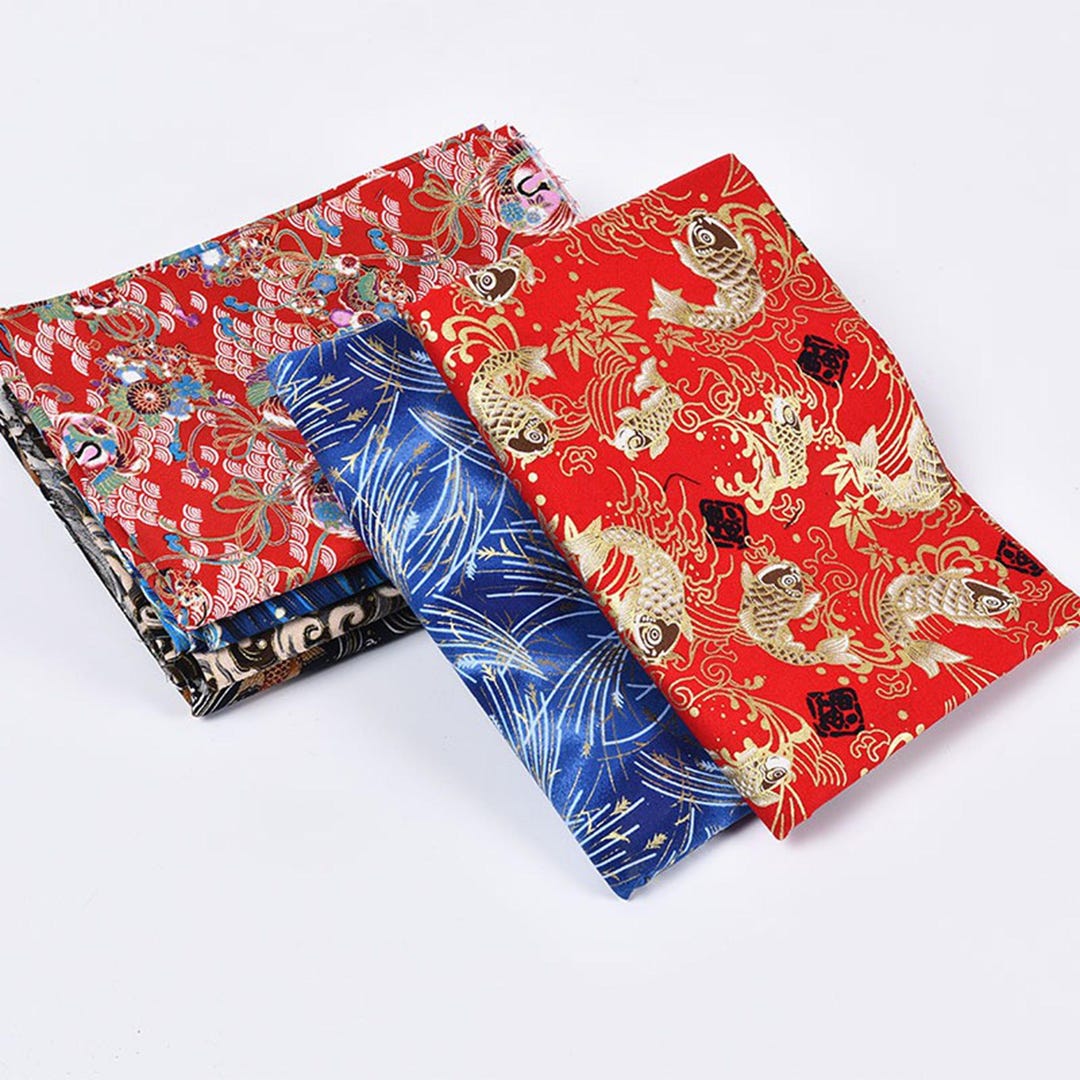 Japanese Cotton Linen Fabric - Traditional Patterns - 1.4m X 0.5m ...