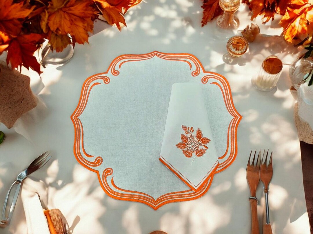 Set of 6 Fall Linen Table Mats With Napkins Set of 6 Washable Placemats ...