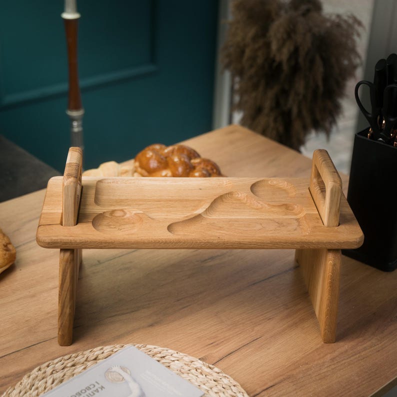 Wooden Breakfast Tray With Handles, Rustic Bed Serving Table, Food ...