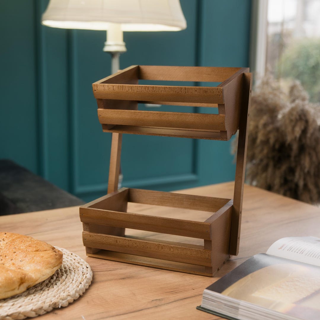 Wooden Fruit Stand, Layered Vegetable Rack, Free Standing Countertop ...