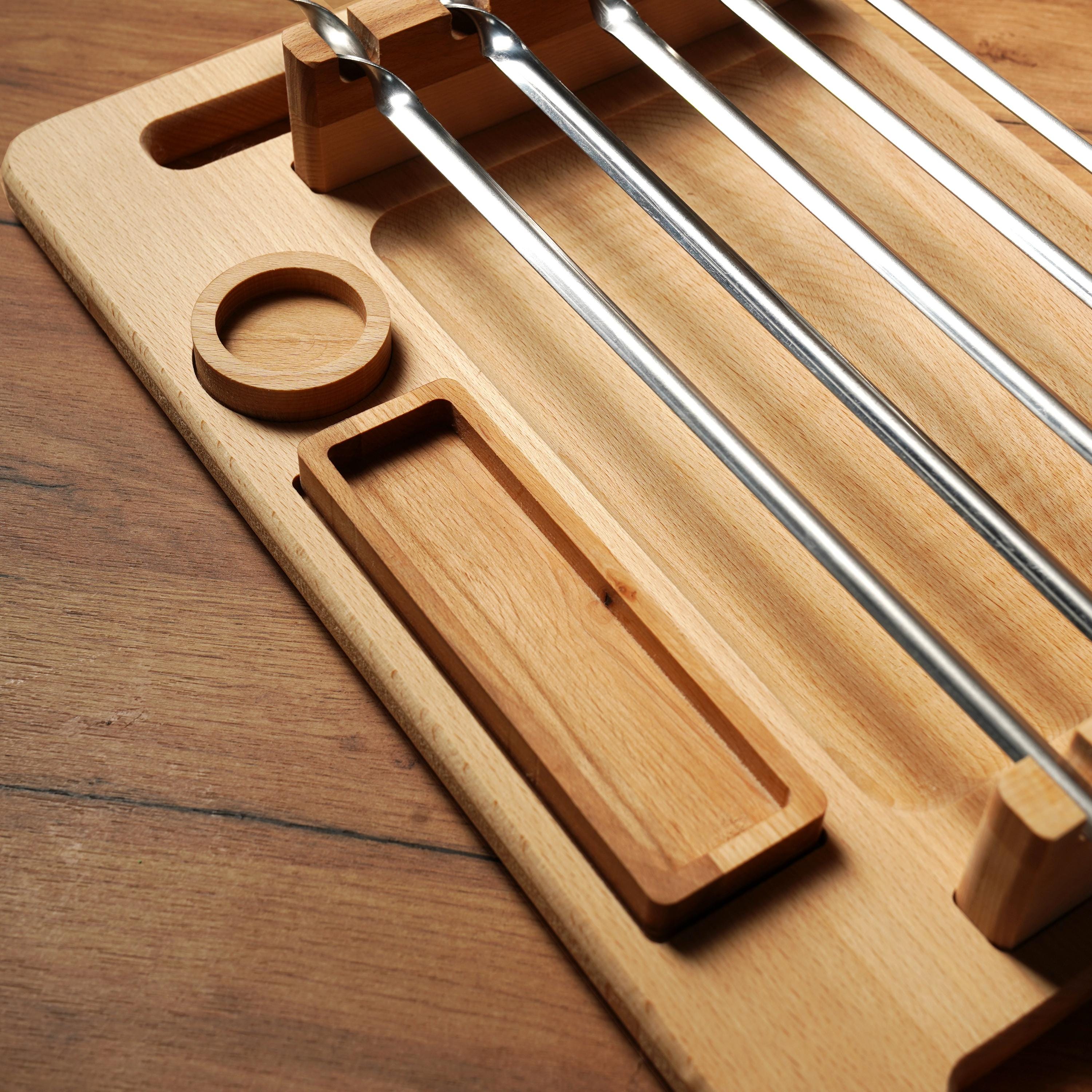 BBQ Serving Board With Skewer Slots and Sauce Holder, Grill Master Gift ...